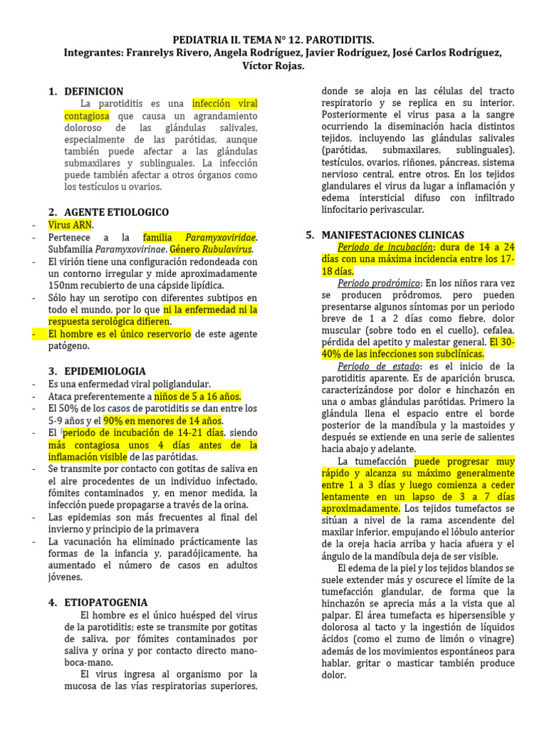 Parotiditis | PDF | Causas de la muerte | Epidemiología