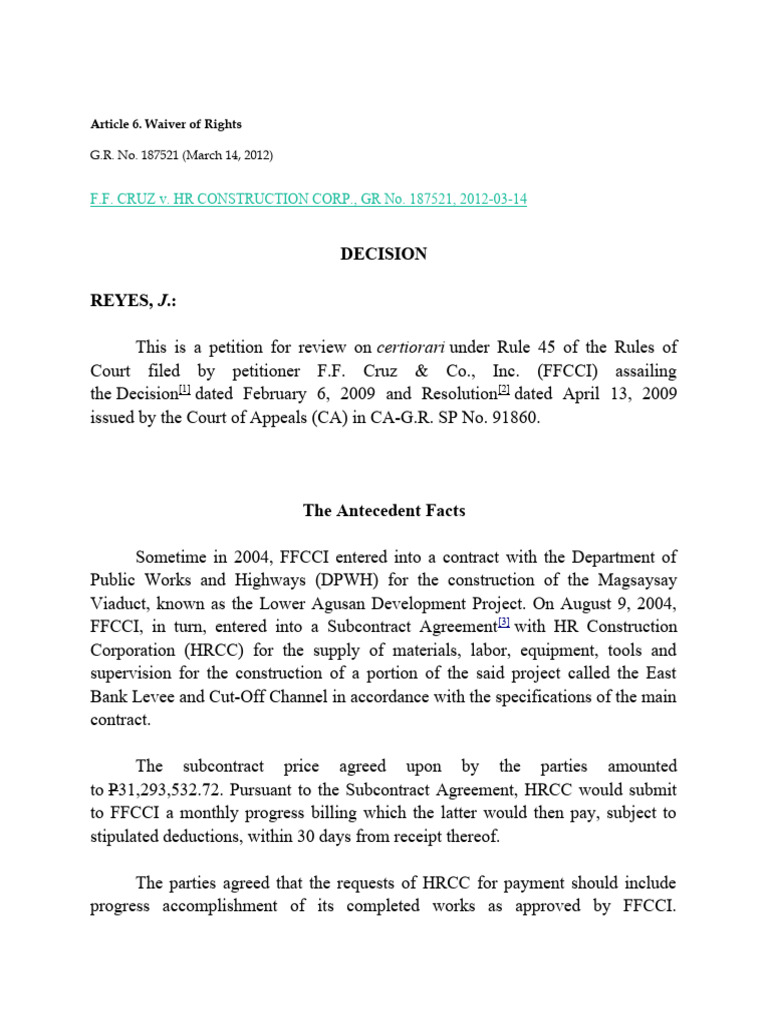 FF Cruz v. HR Construction Arbitration | PDF | Arbitral Tribunal | Lawsuit