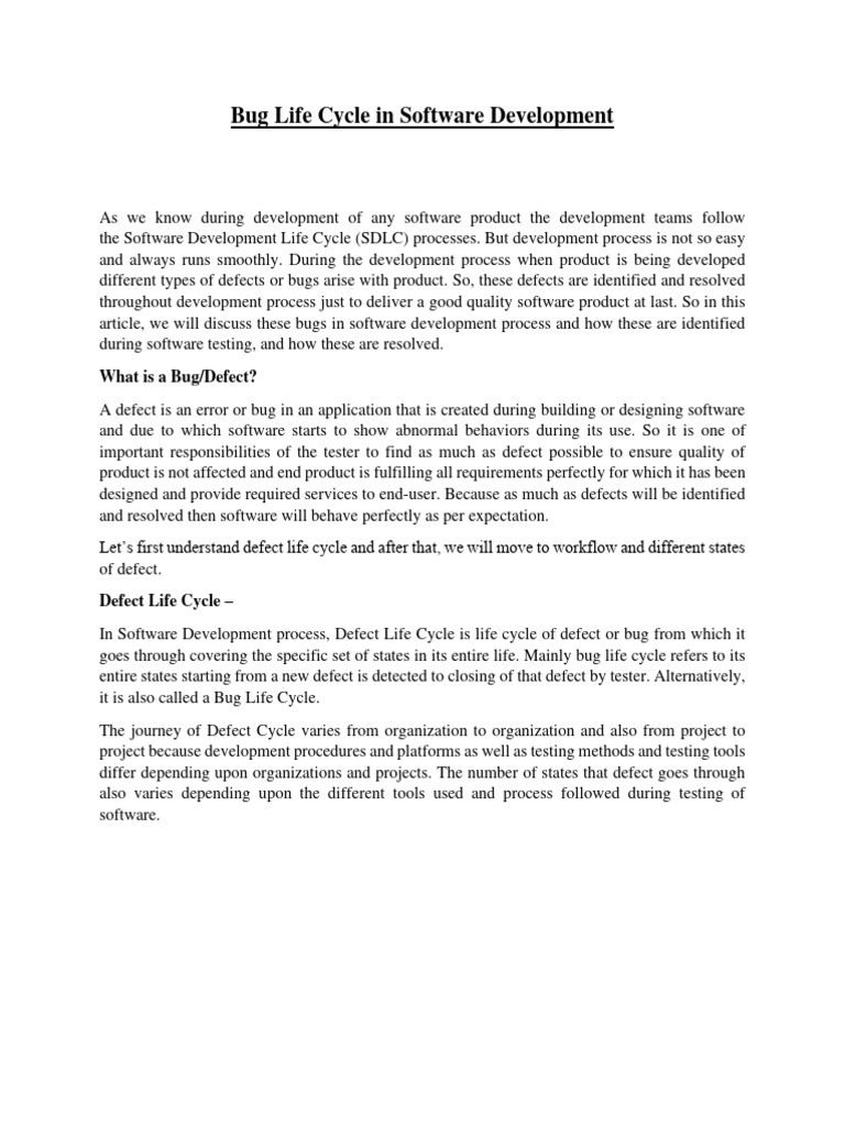 Bug Life Cycle in Software Development | PDF | Software Bug | Software ... Bug Life Cycle in Software Development | PDF | Software Bug | Software ...
