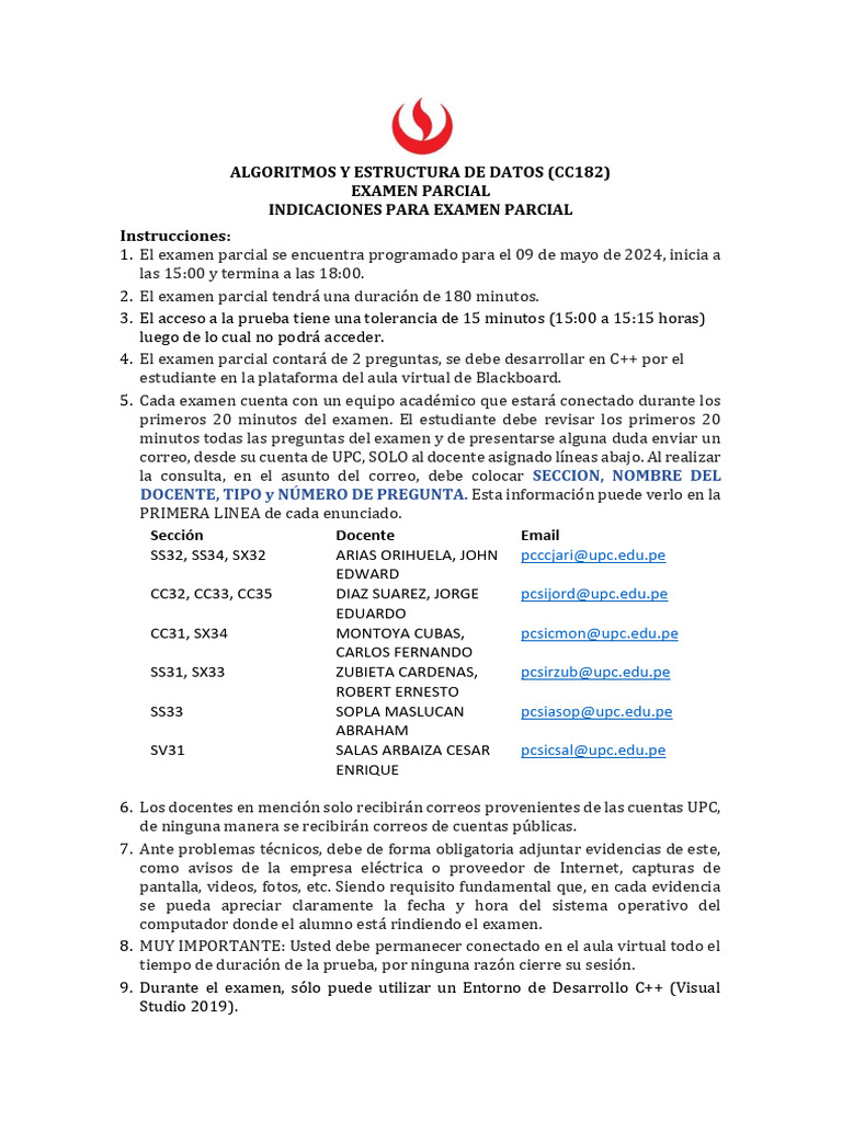 Indicaciones para Examen Parcial de Algoritmos y Estructuras de Datos - 2024-1 | PDF | Archivo ...