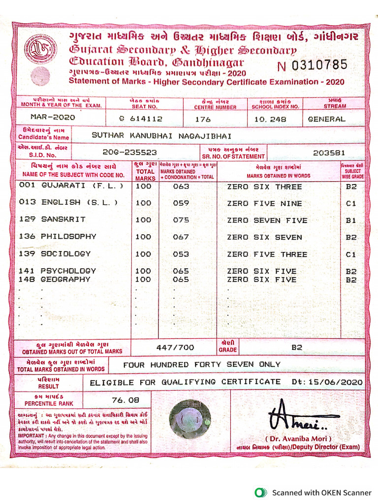 12th Marksheet | PDF