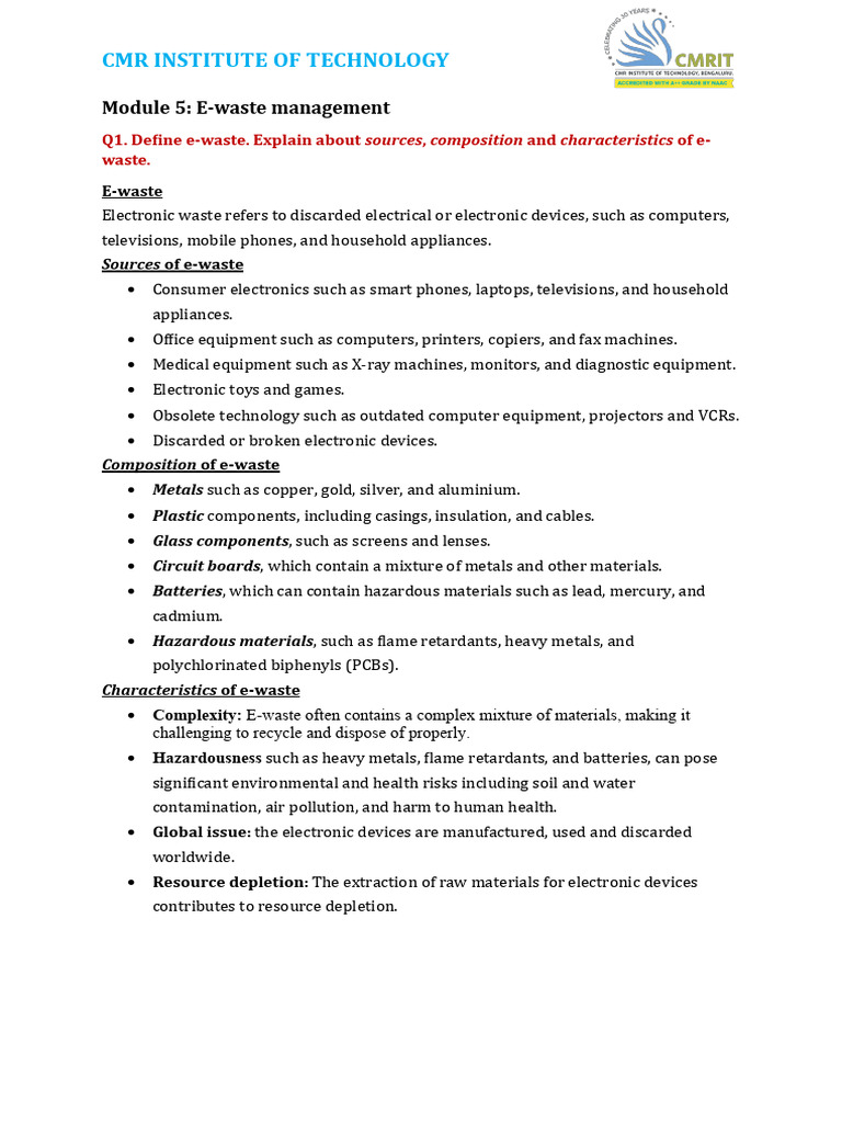 Module 5 Notes Final | PDF | Electronic Waste | Recycling Module 5 Notes Final | PDF | Electronic Waste | Recycling