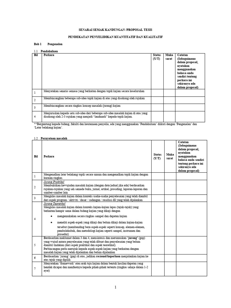 TUGASAN 2 SENARAI SEMAK KUALITI KOMPONEN USULAN PENYELIDIKAN (2) | PDF