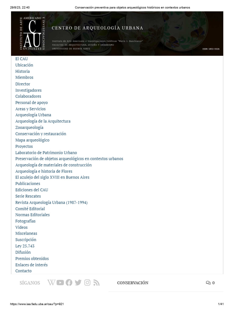 Conservación Preventiva para Objetos Arqueológicos Históricos en Contextos Urbanos | PDF ...