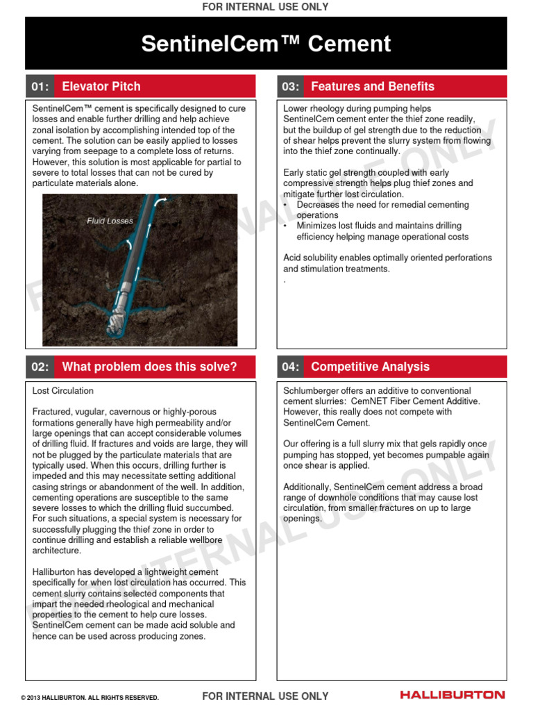 SentinelCem-Cement Quicksheet | PDF | Oil Well | Pump