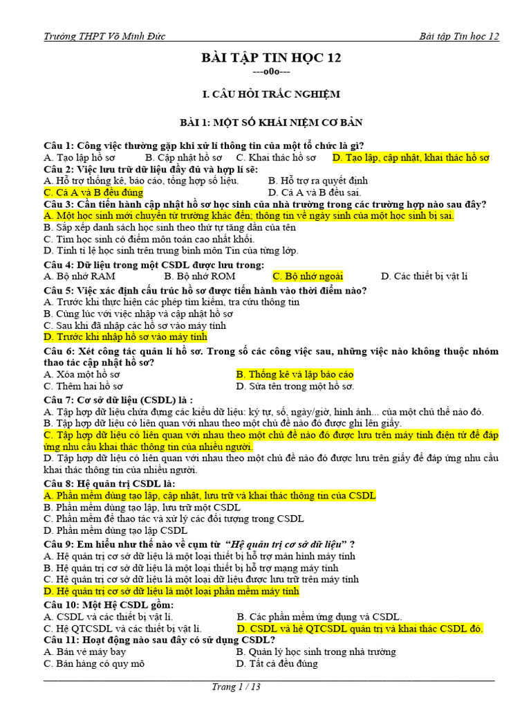 On Tap Giua Ky 1 - K12nam Hoc 2023-2024 | PDF