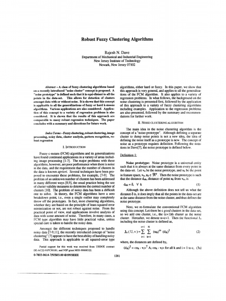 Robust Fuzzy Clustering Algorithms Pdf Cluster Analysis Algorithms