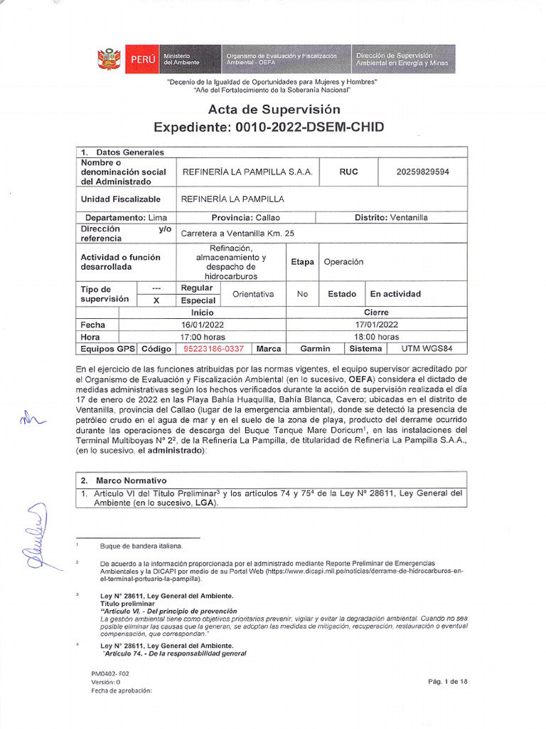 Acta de Supervisión #0010-2022-OEFADSEM | PDF