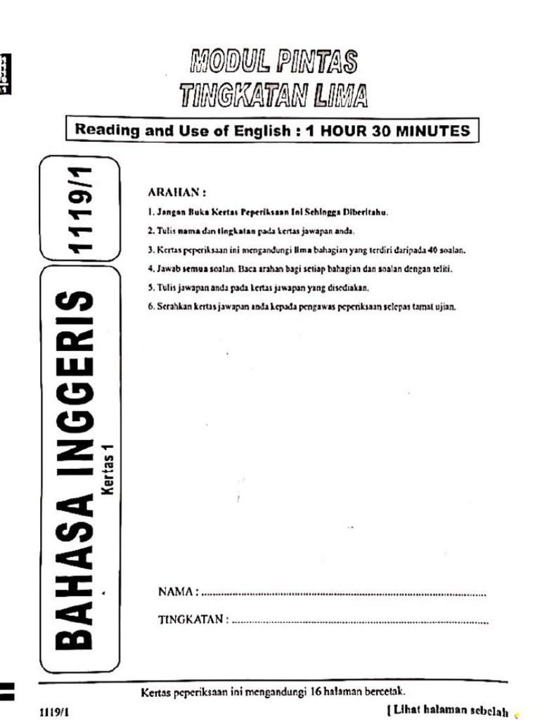 2021 Selangor Bahasa - Inggeris K1 Set 2 | PDF