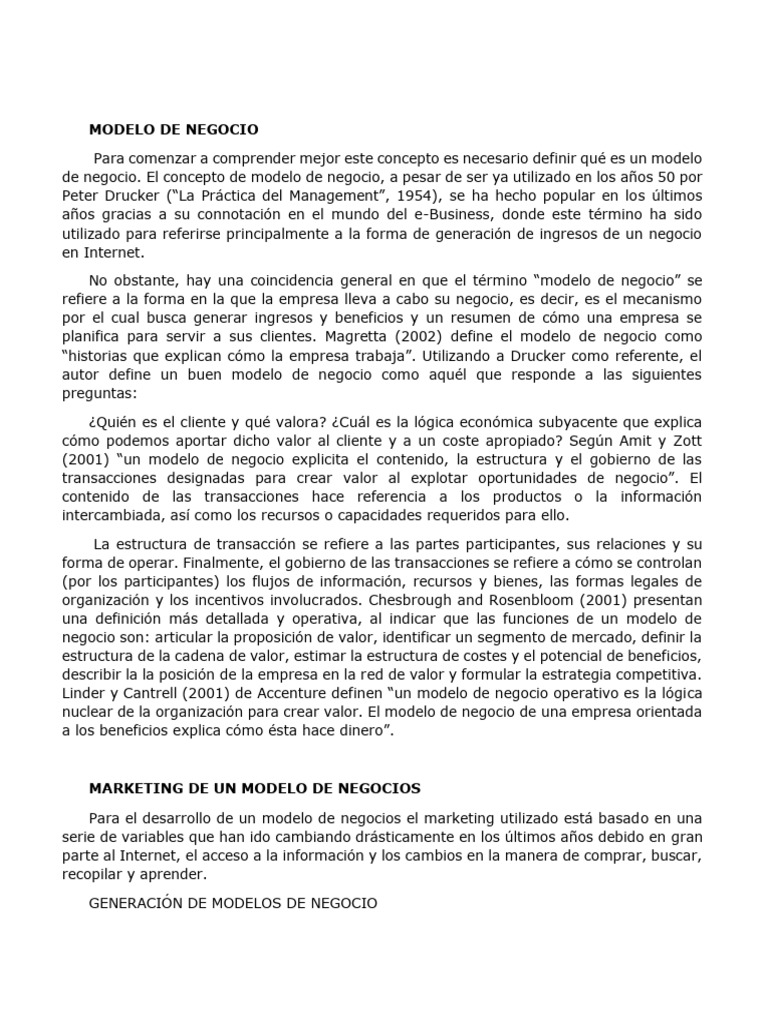 Modelo de Negocios | PDF | Modelo de negocio | Marketing