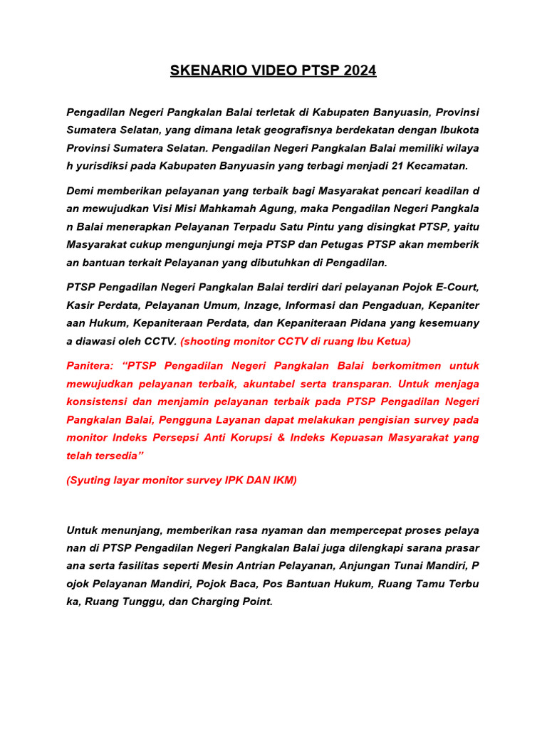 Skenario Video PTSP 2024 | PDF | Ilmu Sosial