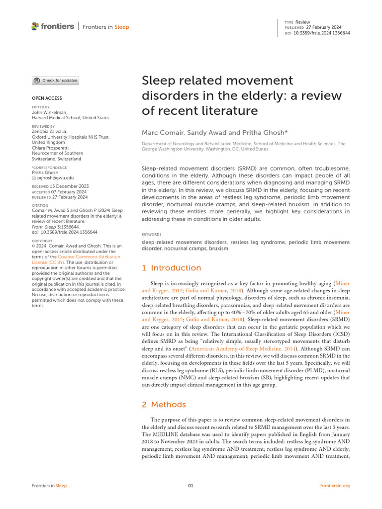 -Sleep related movement disorders in the elderly a review of recent literature | PDF | Dementia ...