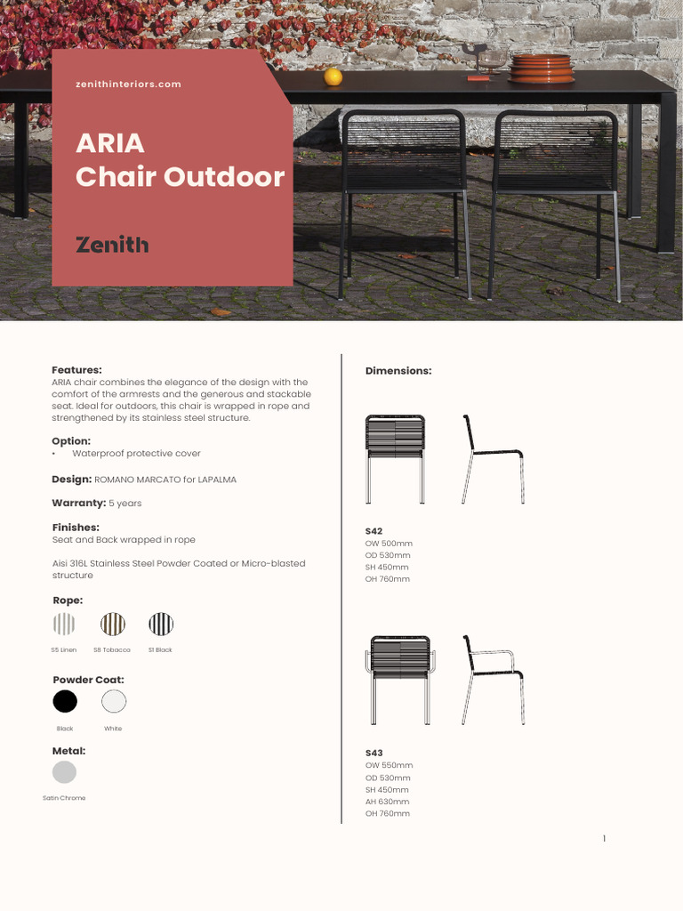 Aria Chair Outdoor Specification | PDF