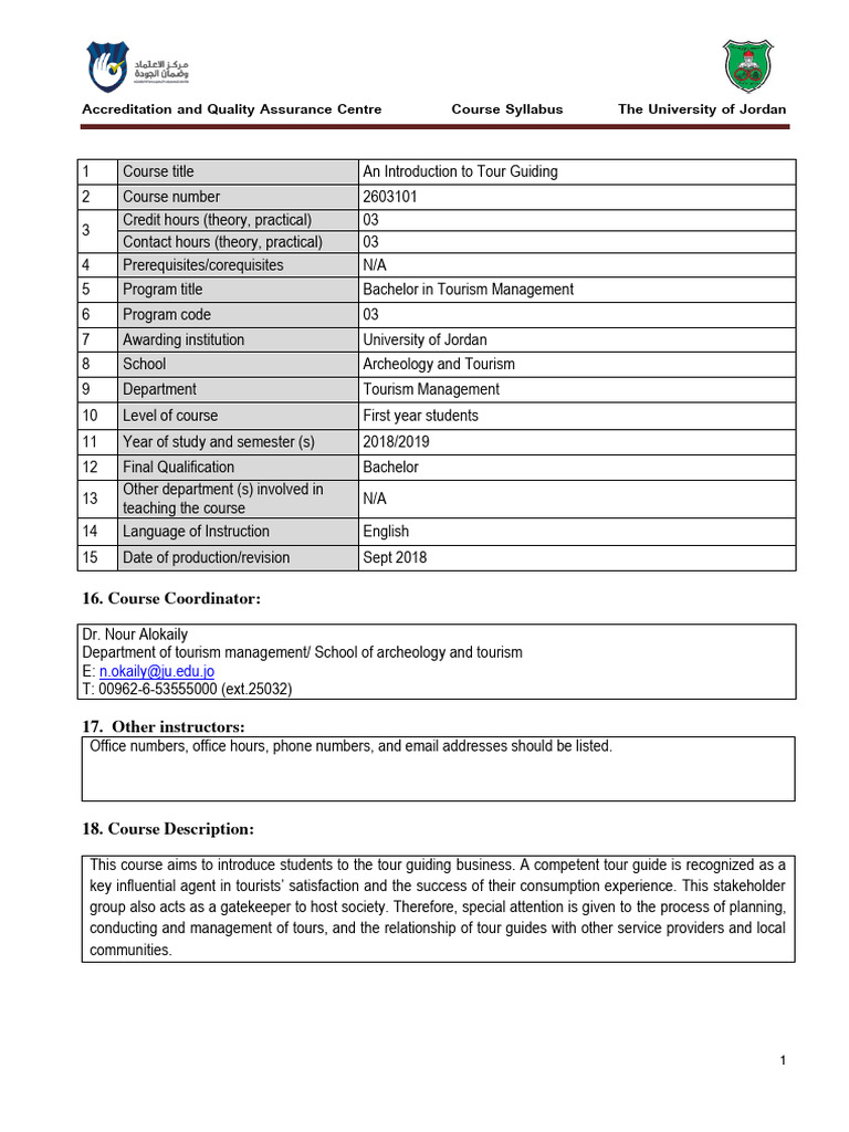 University of Jordan An Introduction To Tour Guiding2603101 | PDF ...
