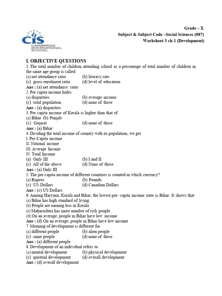 25 - Answersheet Worksheet 3eco Development | PDF | Human Development ...