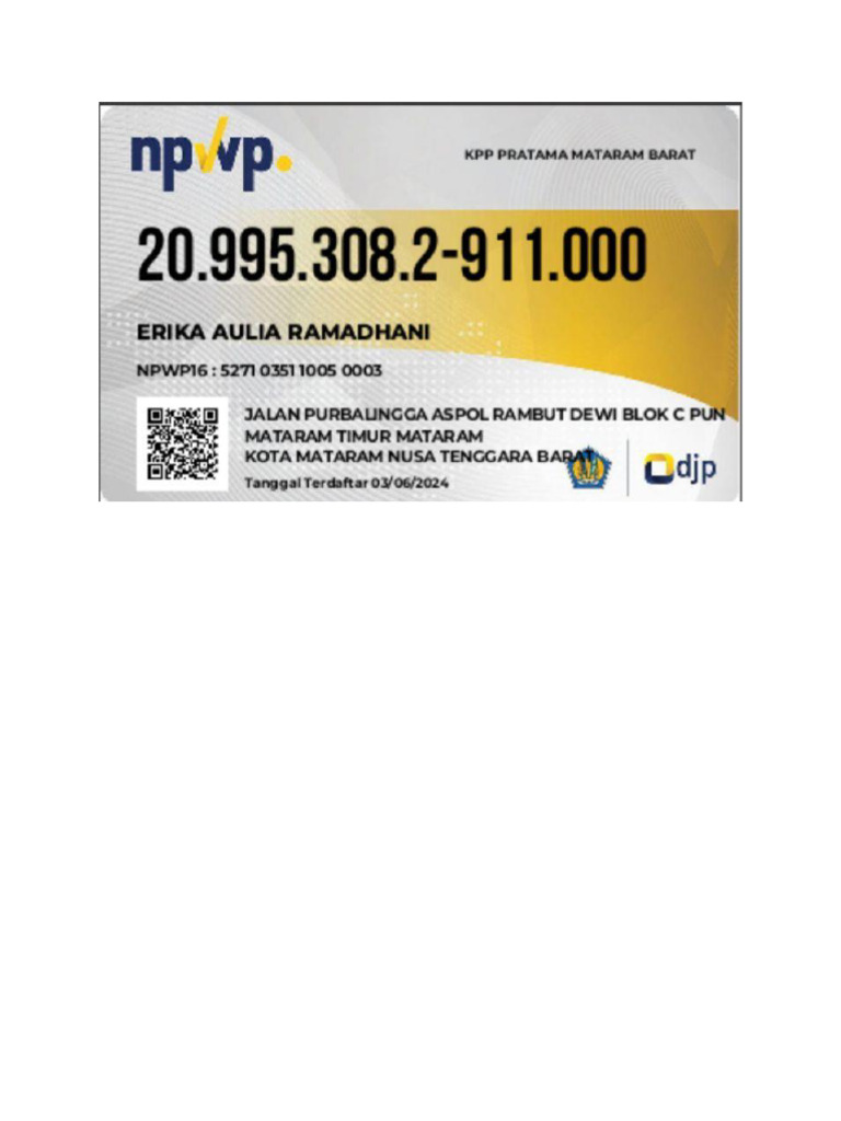 NPWP Erika Aulia Ramadhani | PDF