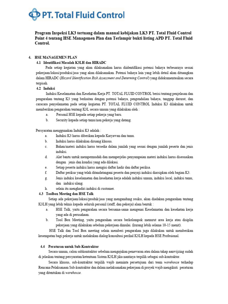 Program Inspeksi LK3 | PDF | Teknologi & Rekayasa