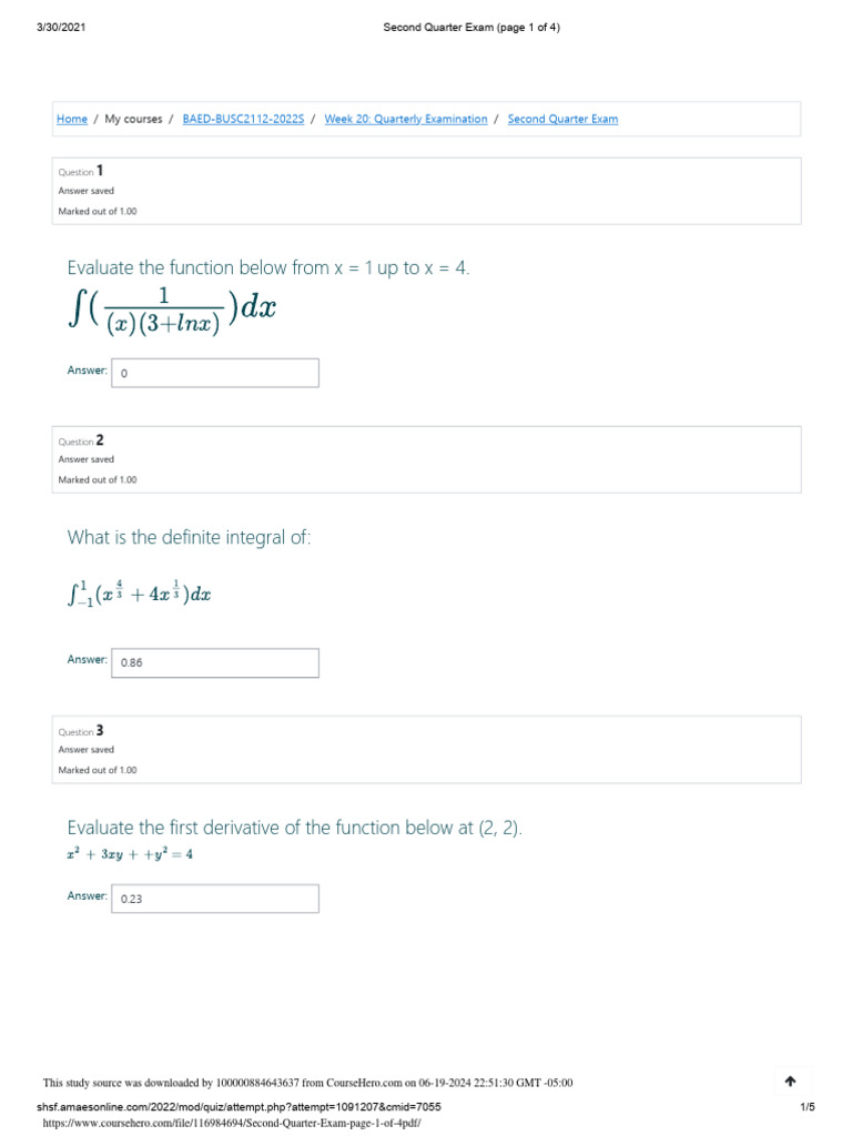 Second Quarter Exam Page 1 of 4 PDF | PDF | Mathematical Objects | Mathematical Analysis