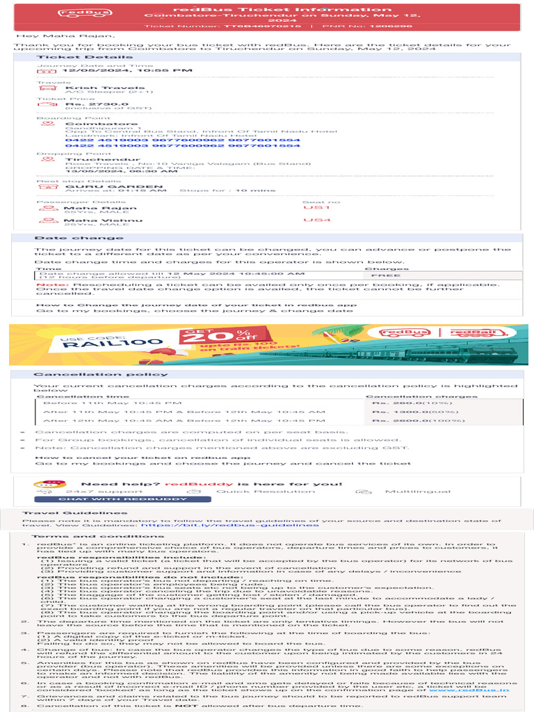 Redbus Ticket Information | PDF | Bus | Service Industries