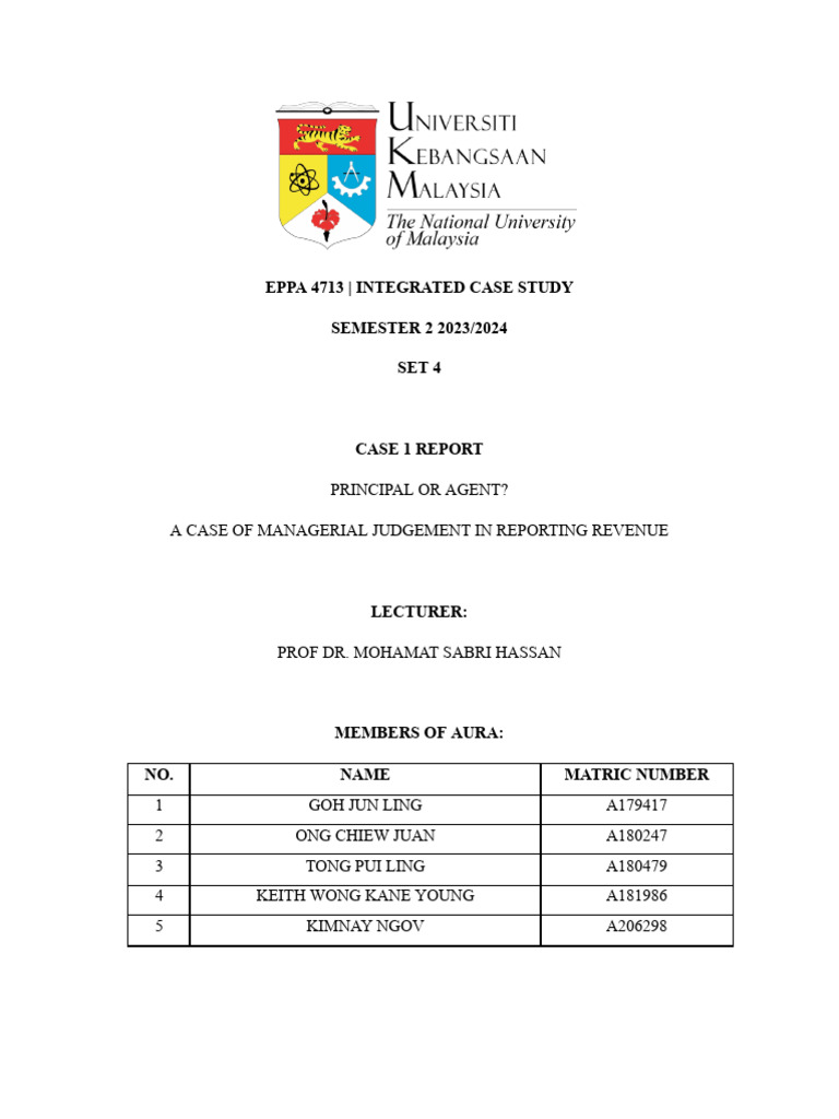 CASE 1 - Principle or Agent EPPA 4713 Group Aura | PDF | Revenue | International Financial ...