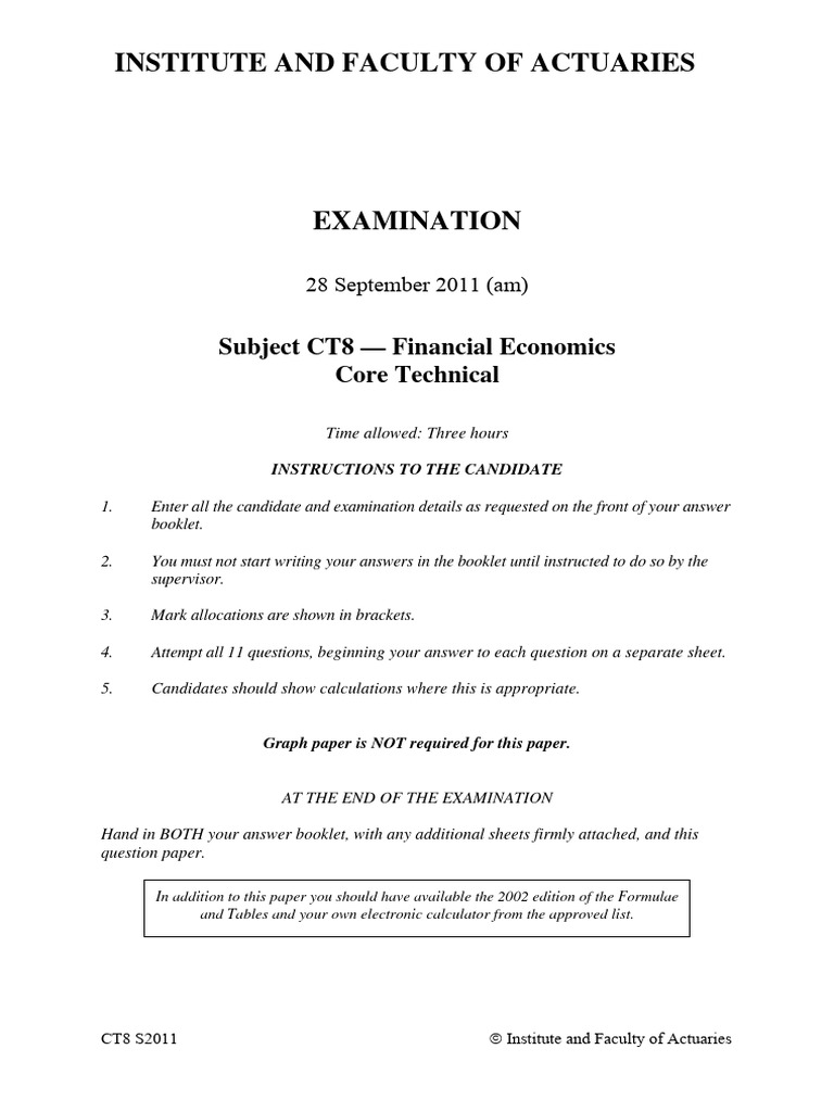 IandF CT8 201109 Exam FINA | PDF | Option (Finance) | Economies