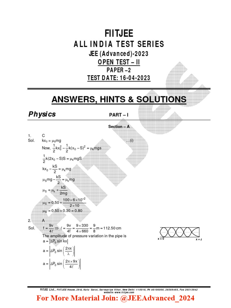 Aits 2223 Ot II Jeea TD Paper 2 Sol | PDF | Physical Sciences ...