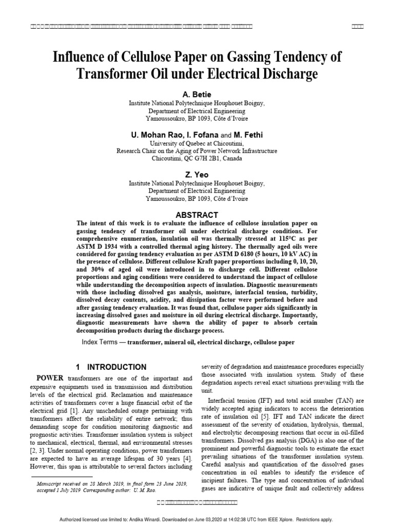 Influence of Cellulose Paper On Gassing Tendency of Transformer Oil ...