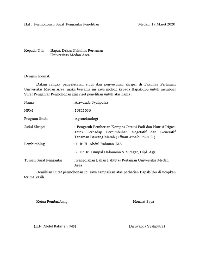 PENGAJUAN SURAT RISET PENELITIAN | PDF