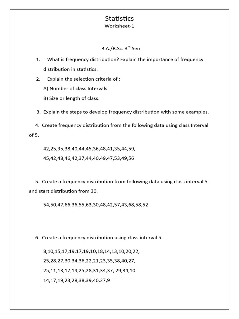Statistics Worksheet 1 | PDF | Teaching Methods & Materials