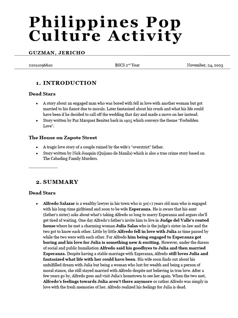 Philippines Pop Culture Activity | PDF