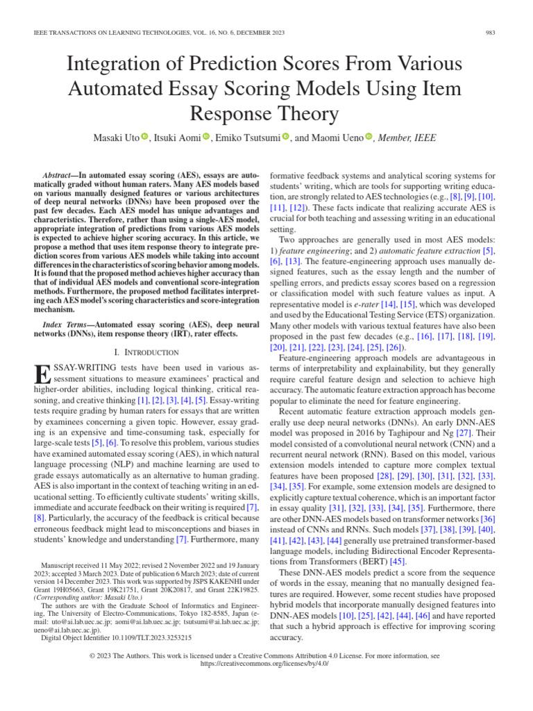 Integration of Prediction Scores From Various Automated Essay Scoring Models Using Item Response ...