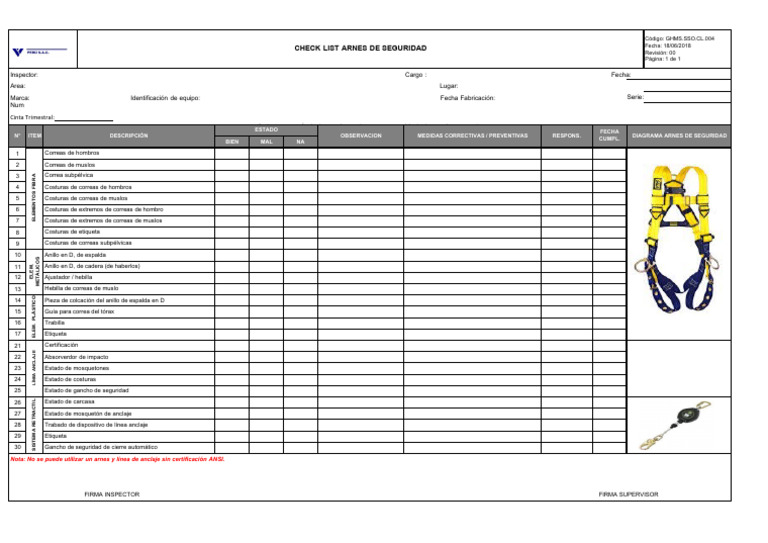 4.CHECK LIST ARNES DE SEGURIDAD | PDF