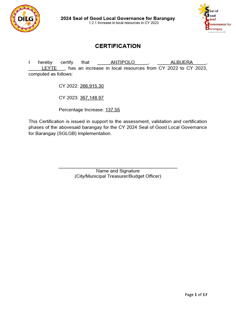 1.2.1 Certification Increase in Income From Local Sources | PDF ...