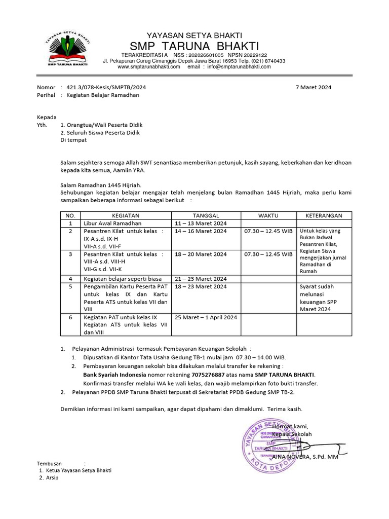 Surat Edaran KBM Ramadhan 2024 | PDF
