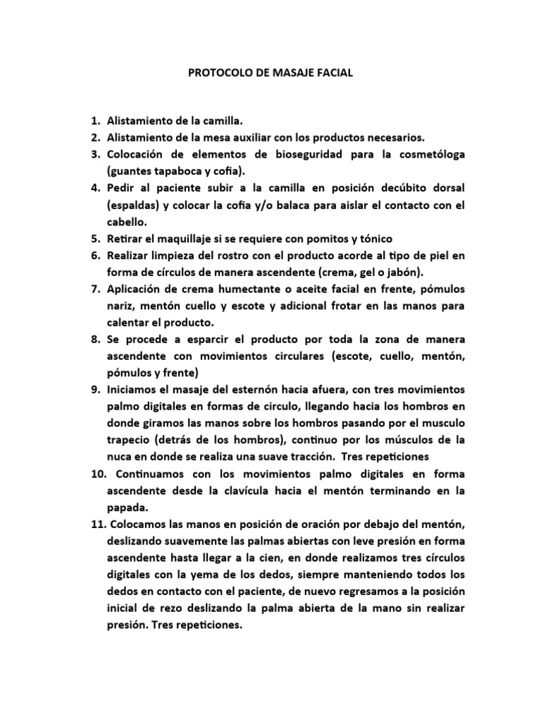 PROTOCOLO DE MASAJE FACIAL | Descargar gratis PDF | Mano | Anatomía humana