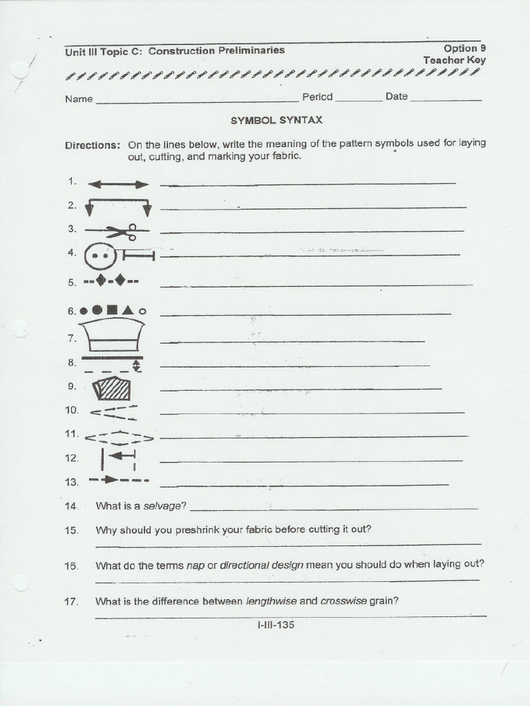 Symbol Syntax Workseet Answer Key | PDF