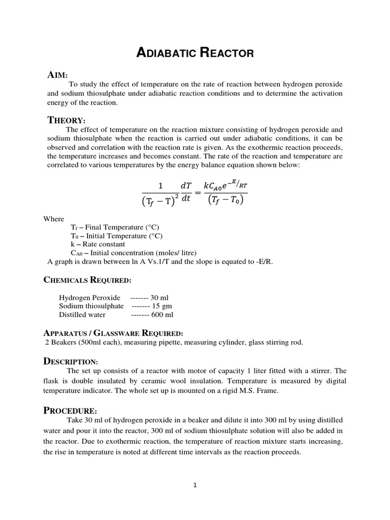 Adiabatic Reactor | Download Free PDF | Chemical Reactions | Reaction Rate