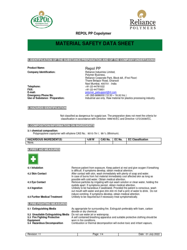 MSDS Repol PP Copolymer | Download Free PDF | Combustion | Waste Management