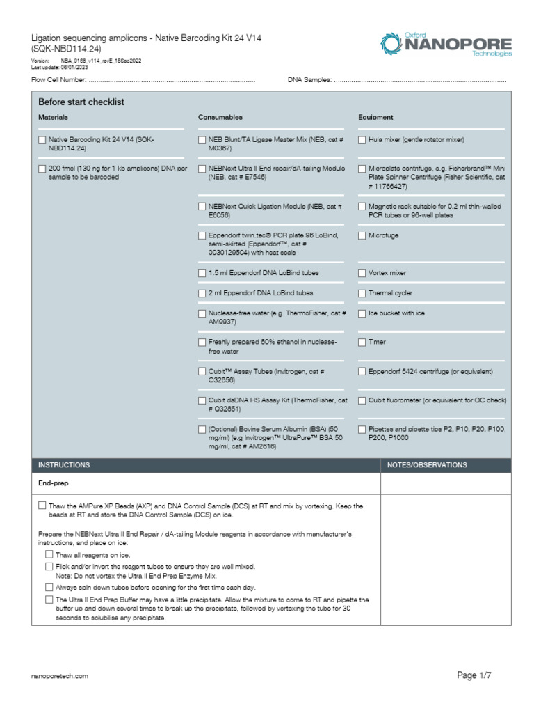 Ligation Sequencing Amplicons - Native Barcoding Kit 24 V14 (SQK-NBD114 ...