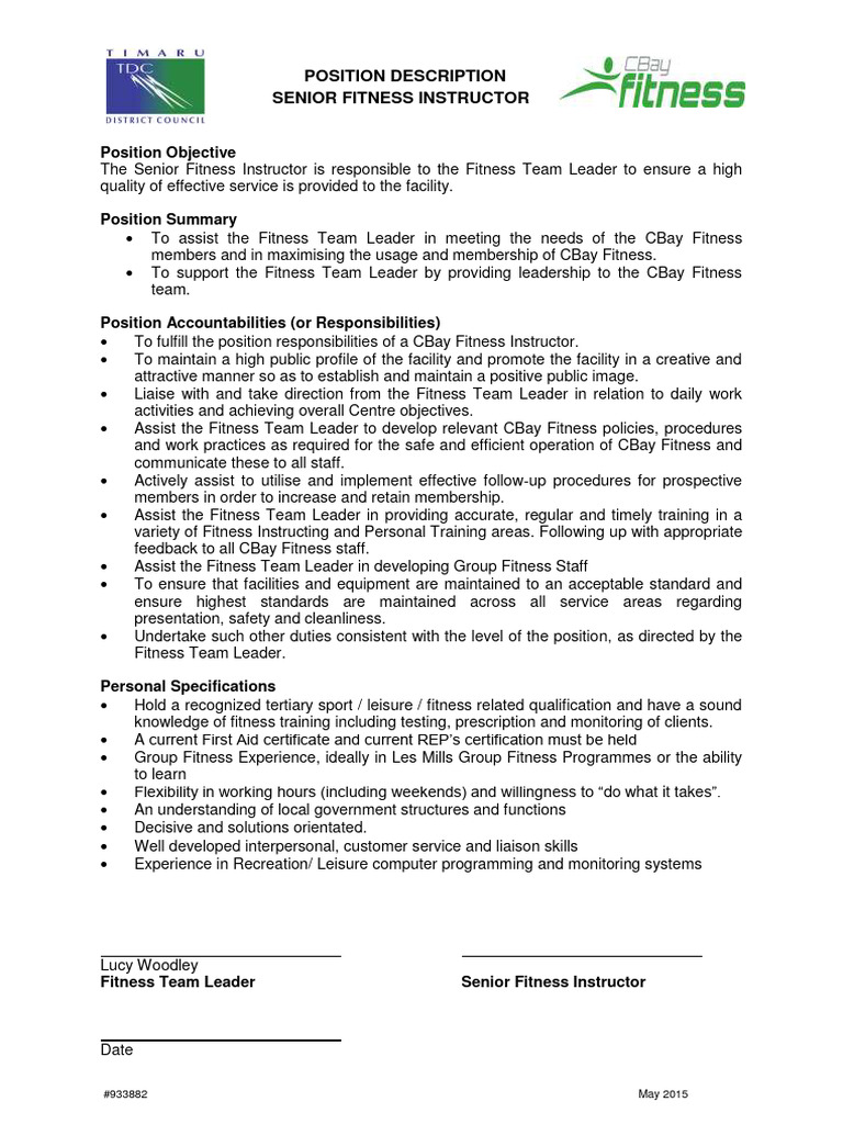Senior Fitness Instructor Position Description | PDF | Leadership