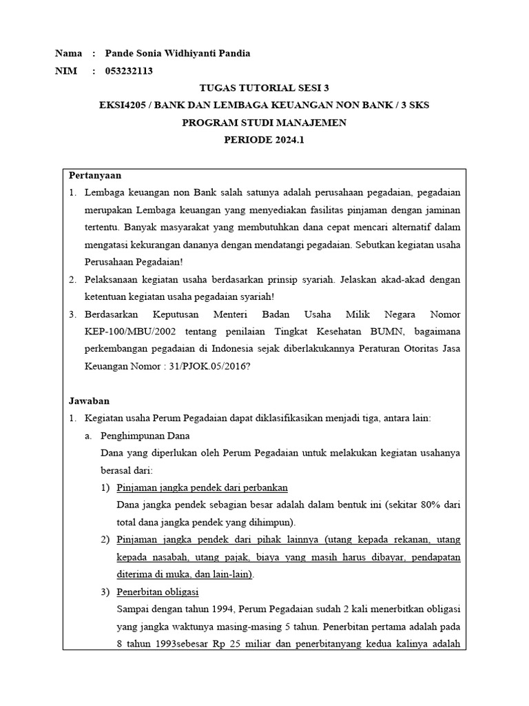 Tugas 3 - Bank Dan Lembaga Keuangan Non Bank | PDF