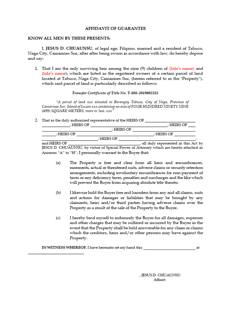 Affidavit-of-Guarantee-1 | PDF | Affidavit | Private Law