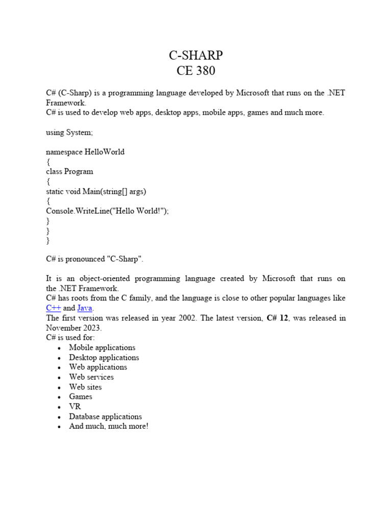 C-Sharp (Ce 380) | PDF | C Sharp (Programming Language) | Integer ... C-Sharp (Ce 380) | PDF | C Sharp (Programming Language) | Integer ...