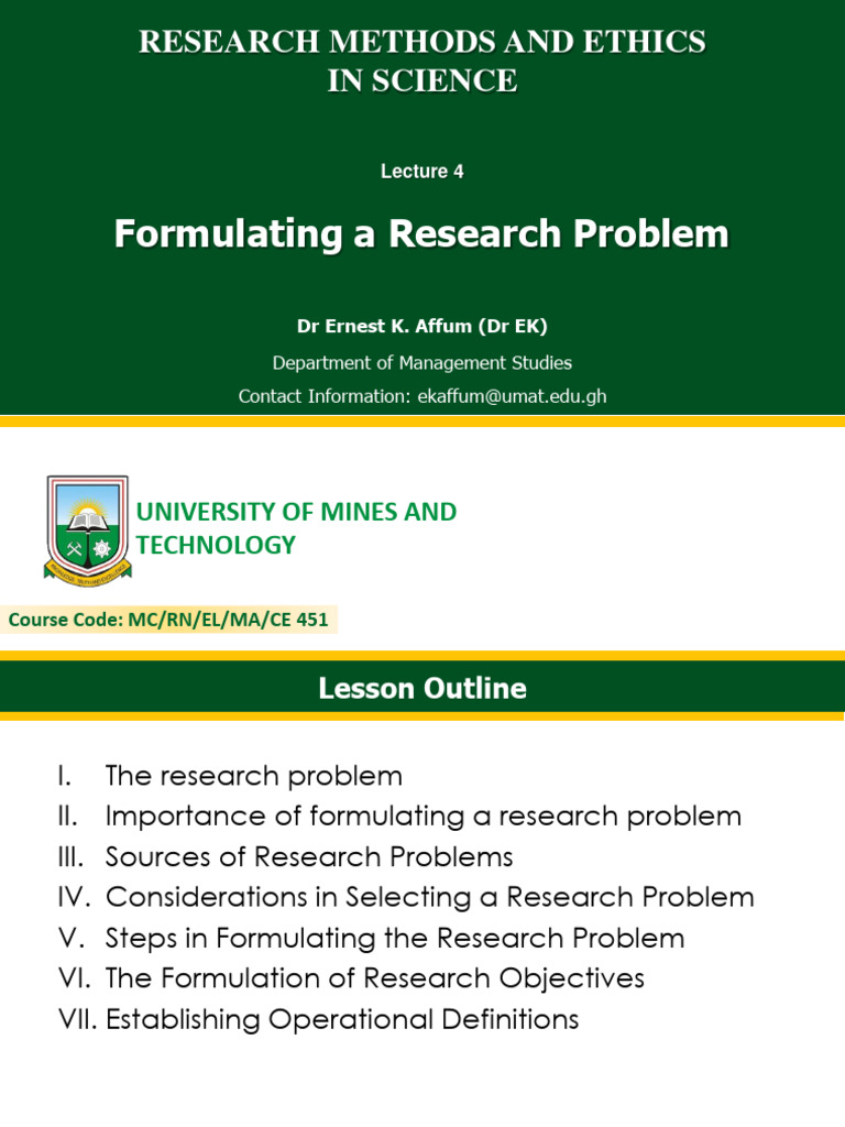 Research Methods Lecture 4 - Formulating The Research Problem | PDF ...