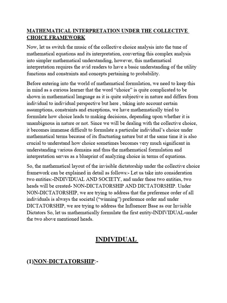 Mathematical Framework of The Collective Choice | PDF | Utility | Mathematics