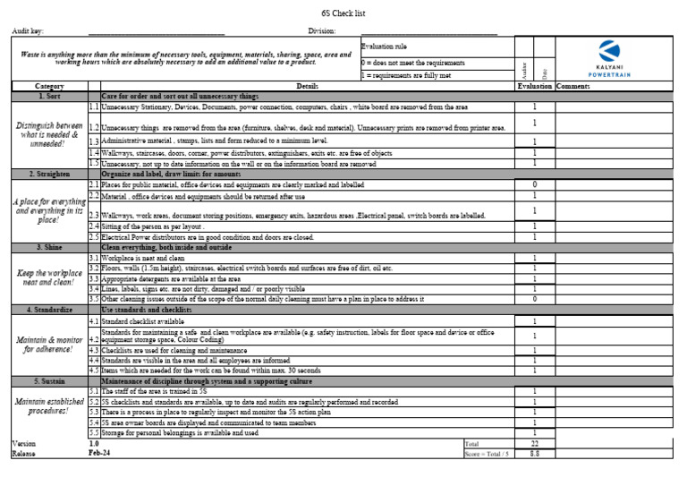 5S - Checklist - Office Revised | PDF
