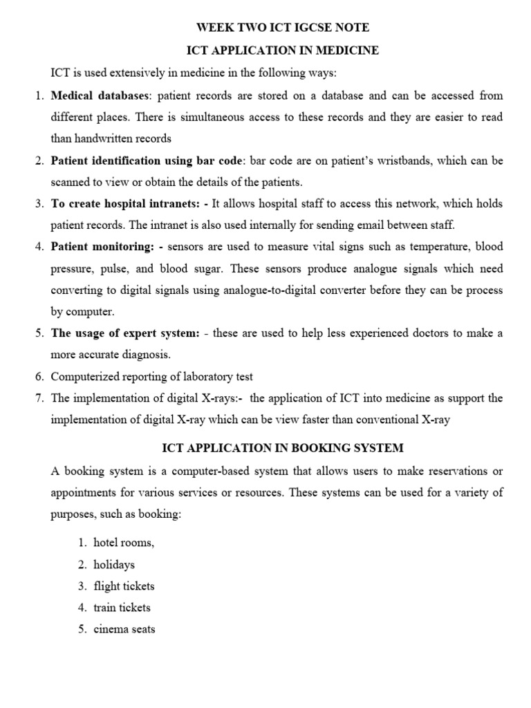 ICT Application in Medicine IGCSE ICT | PDF | Monitoring (Medicine ...
