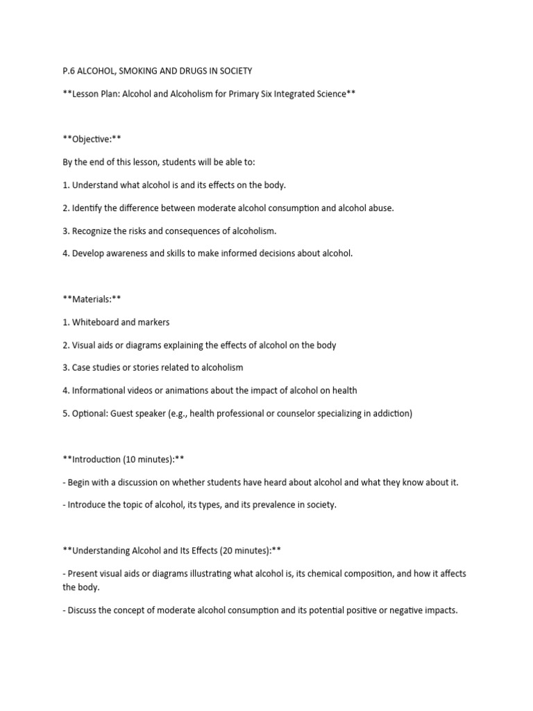 p.6 Alcohol, Smoking and Drugs | PDF | Substance Abuse | Lesson Plan