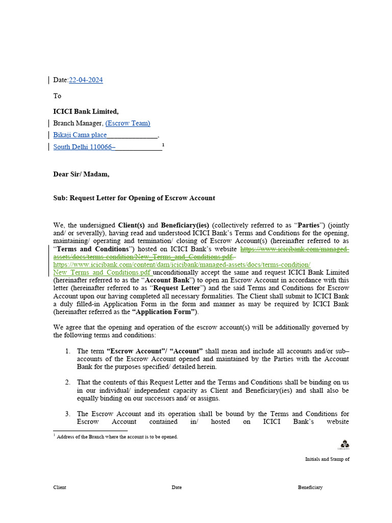 Escrow Account Request Letter | PDF | Business | Personal Finance