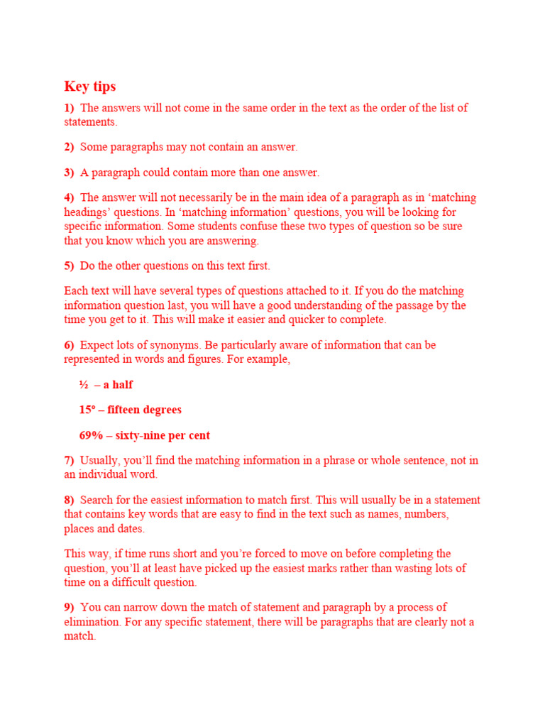 Key Tips Matching In4 | PDF | Question | Human Communication